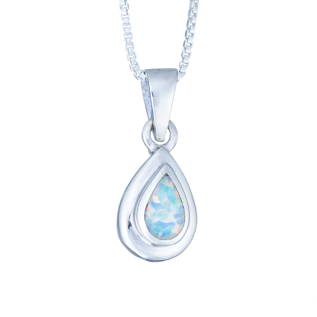 Sterling Silver White Opal Layered Teardrop Necklace - Landing Company Sterling Silver White Opal Layered Teardrop Necklace - Landing Company