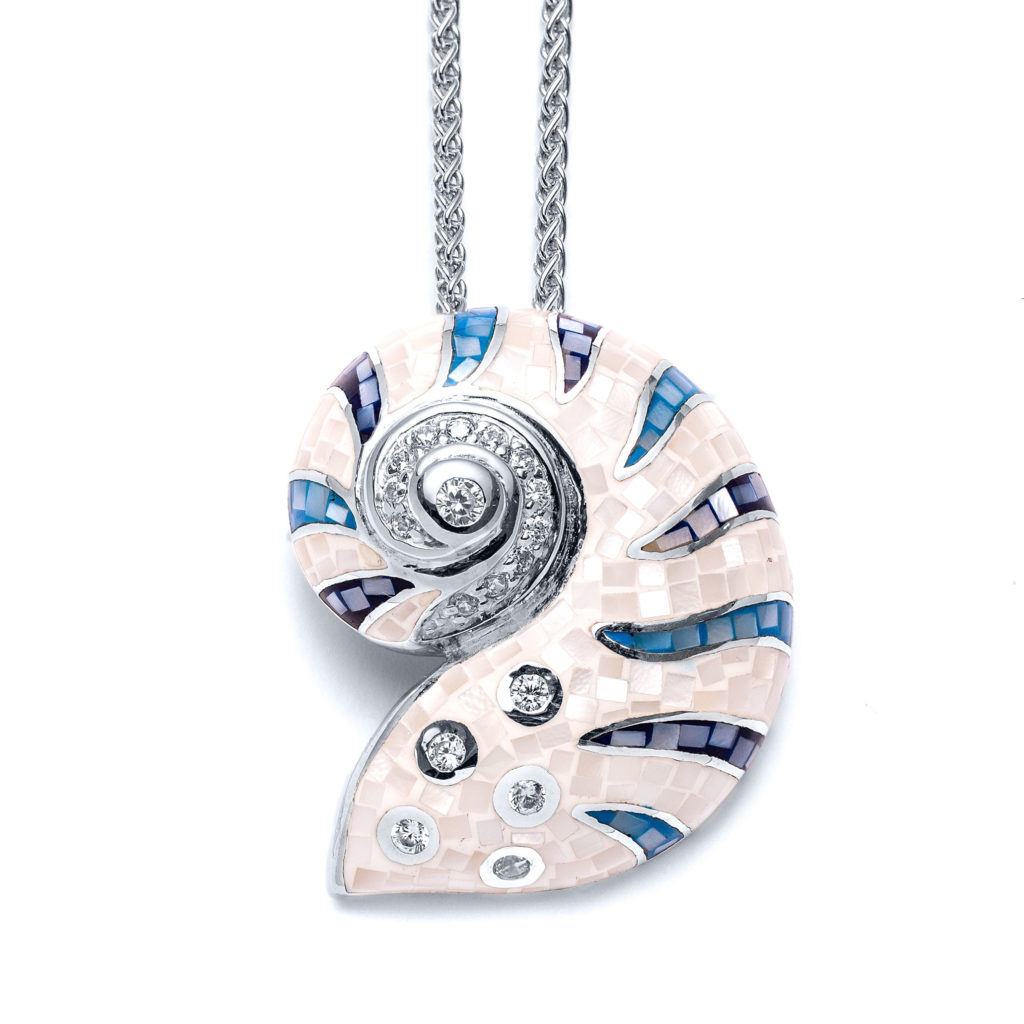 Mosaic Shell Capri Nautilus Necklace in Sterling Silver