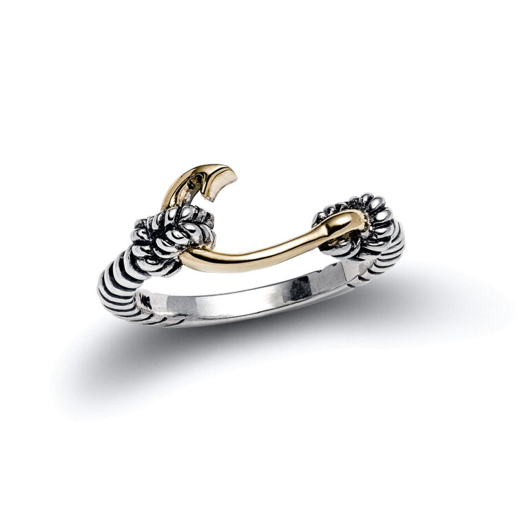Two Tone Fish Hook Ring in Sterling Silver with 14k Gold Detail