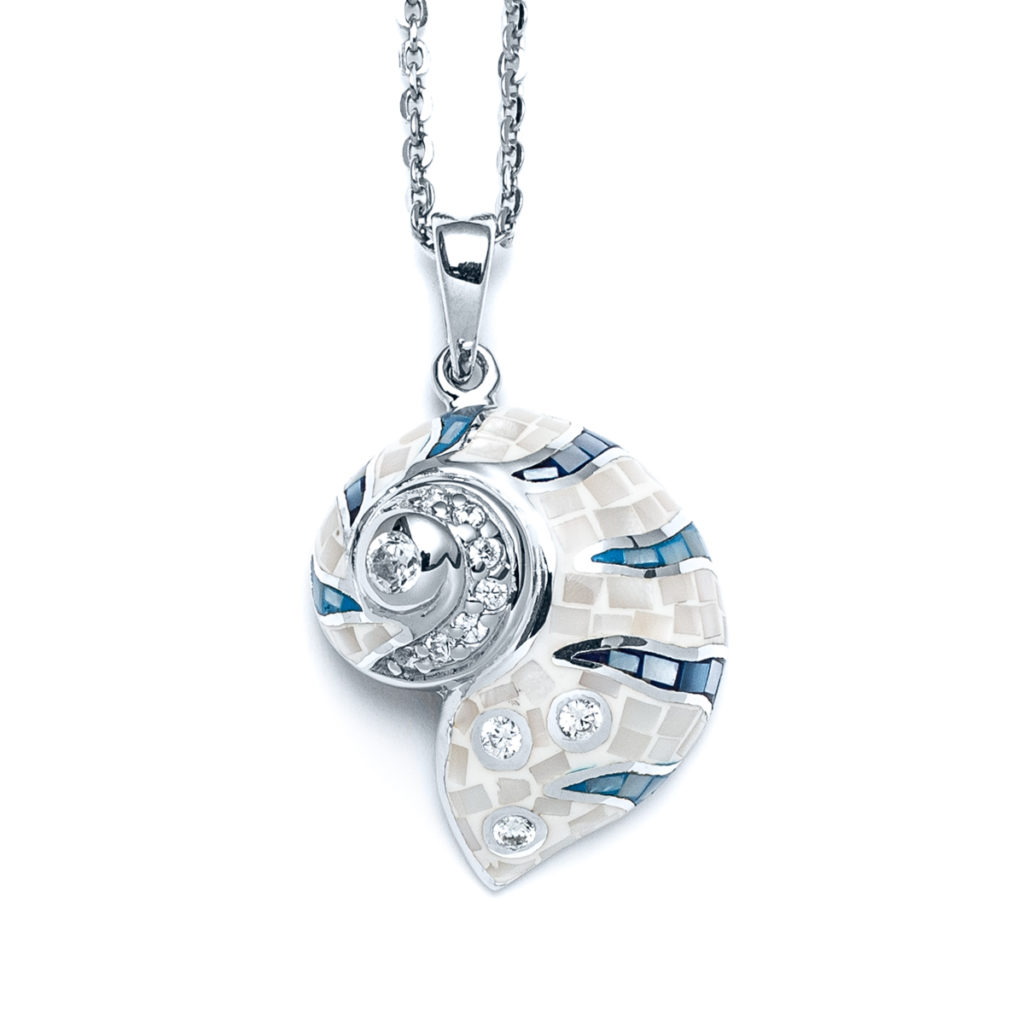 Mosaic Shell Capri Nautilus Small Necklace in Sterling Silver