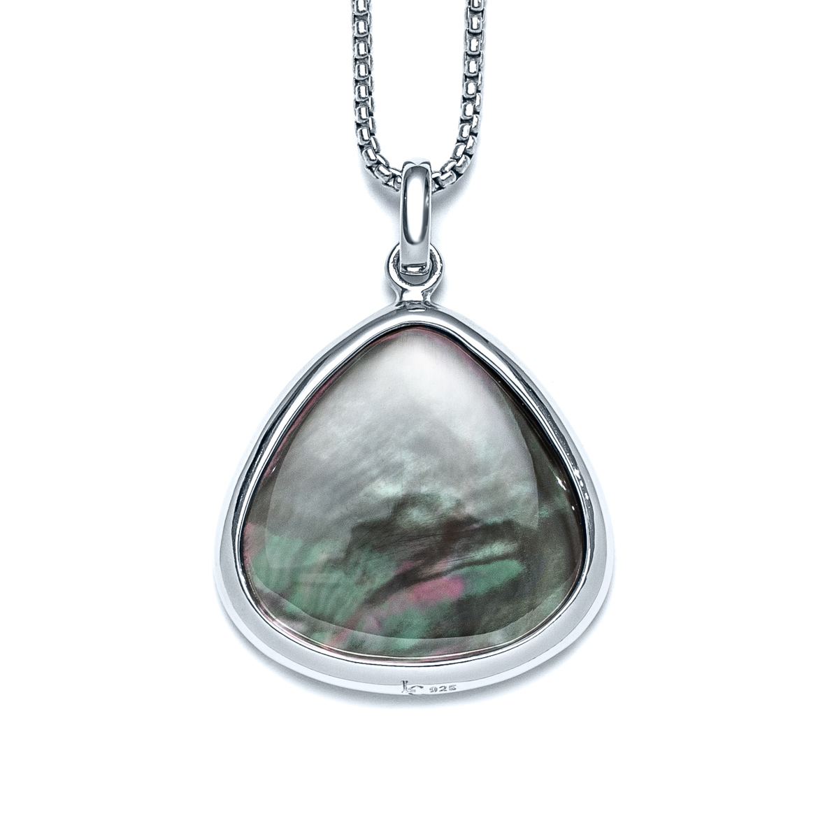 Dark Mother of Pearl Cabochon Necklace in Sterling Silver